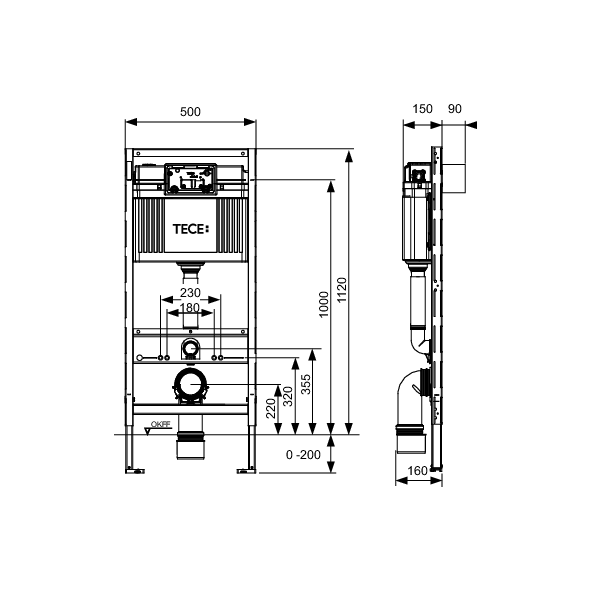 Profil Modul für Wand-WC BH 1120 mm von TECE